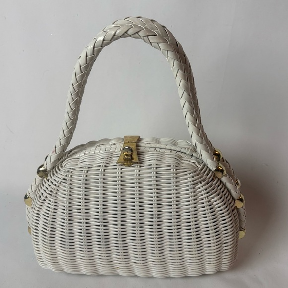 Vintage | Bags | Vintage Garay White Wicker Straw Woven Handbag Purse ...